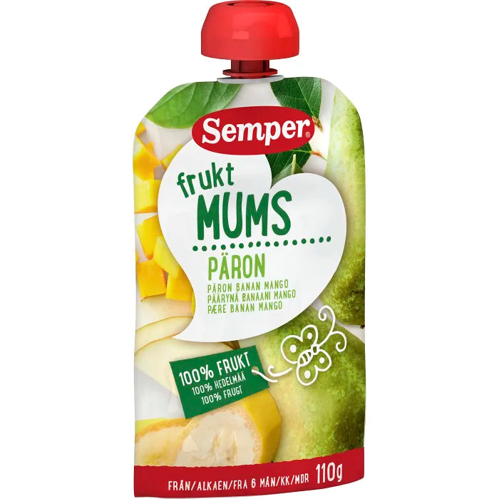 Swedish Baby Food - Fruktmums Päron banan & mango Från 6 mån Semper 11 ...